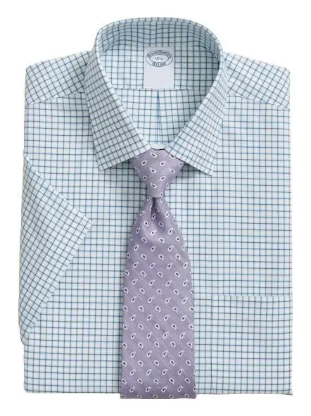 Brooks Brothers Stretch Supima Cotton Non-iron Broadcloth Ainsley Collar Short-sleeve Dress Shirt - Blue