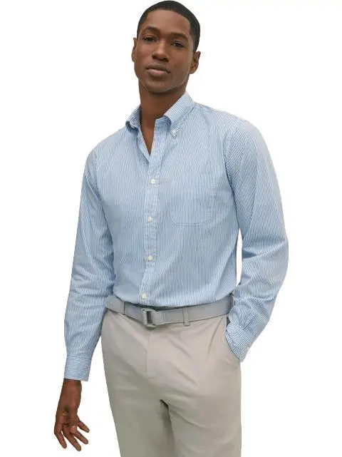 Brooks Brothers Performance Series Stretch Polo Button-down Collar, Candy Stripe Sport Shirt - Blue