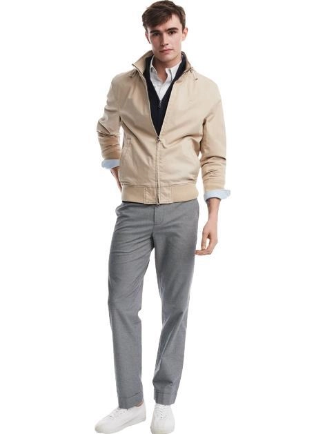 Brooks Brothers Cotton Bomber Jacket With Concealed Hood And Tartan Lining - Dark Beige