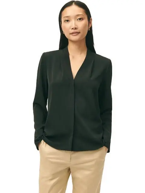 Brooks Brothers Concealed-placket Crepe Blouse - Black