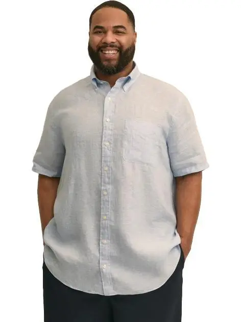 Brooks Brothers Big & Tall Sport Shirt, Short-sleeve Irish Linen - Light Blue