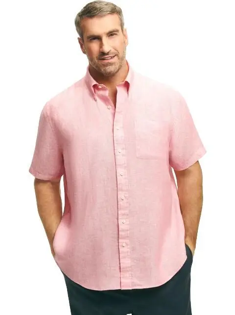 Brooks Brothers Big & Tall Sport Shirt, Short-sleeve Irish Linen - Red