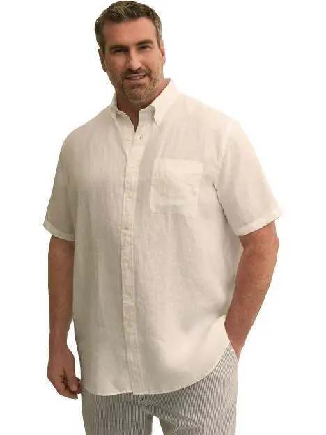 Brooks Brothers Big & Tall Sport Shirt, Short-sleeve Irish Linen - White