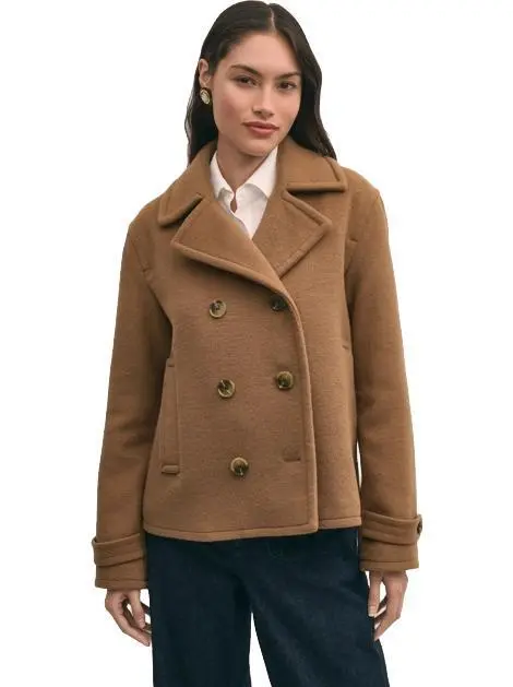 Brooks Brothers Wool Double-faced Cropped Peacoat - Camel