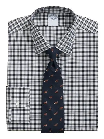 Brooks Brothers Explorer Collection Non-iron Twill Ainley Collar Check, Dress Shirt - Black