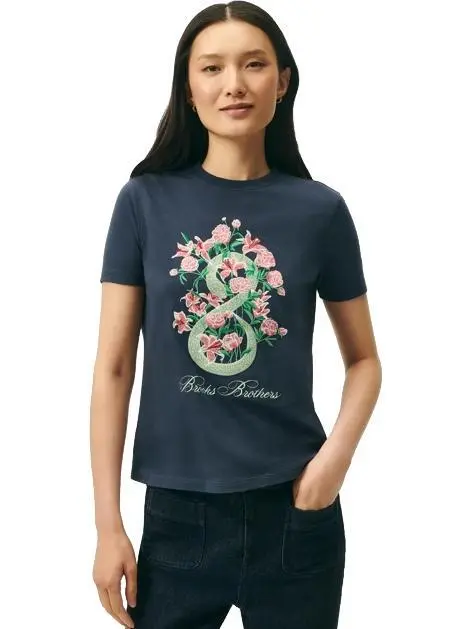 Brooks Brothers Lunar New Year Embroidered Snake Motif T-shirt - Navy