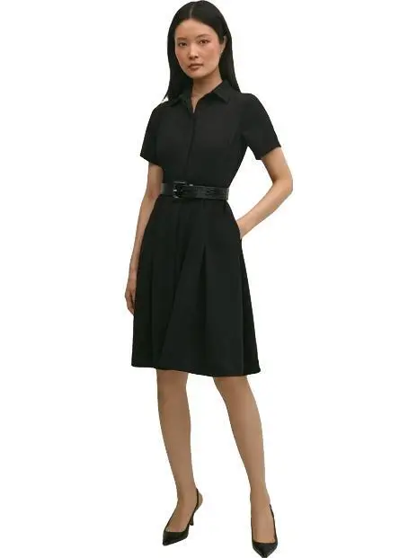 Brooks Brothers Crepe Pleated Shirt Dress - Black