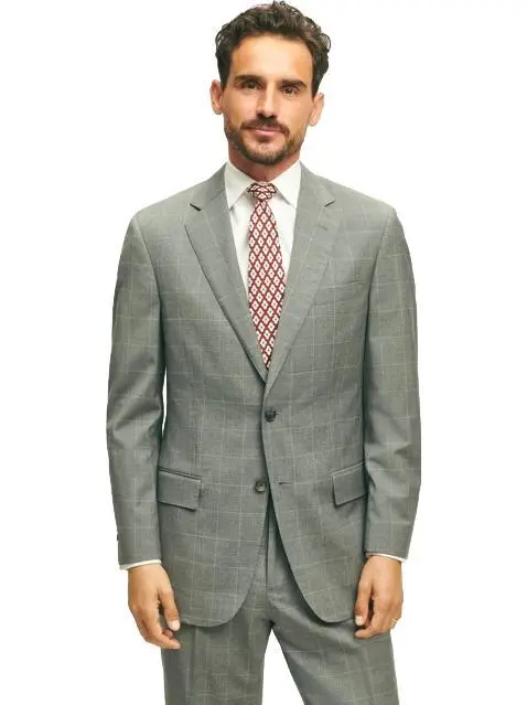 Brooks Brothers Traditional Fit 1818 Windowpane Suit In Wool - Grey