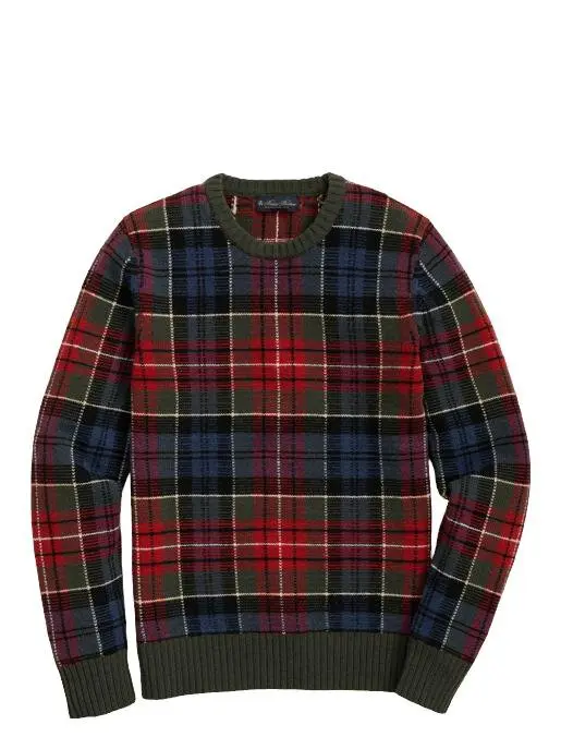 Brooks Brothers Merino Wool Archive Plaid Intarsia Sweater - Olive
