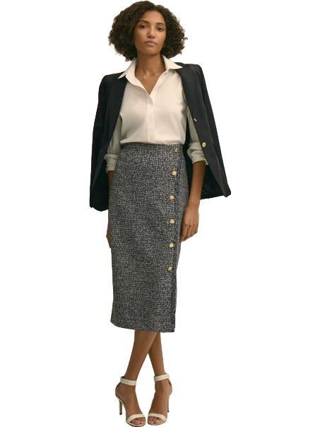 Brooks Brothers Buttoned Column Knit Skirt - Blue