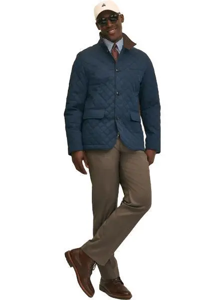 Brooks Brothers Diamond-quilted Cotton Blend Blazer With Thermore® Evodown Insulation - Navy