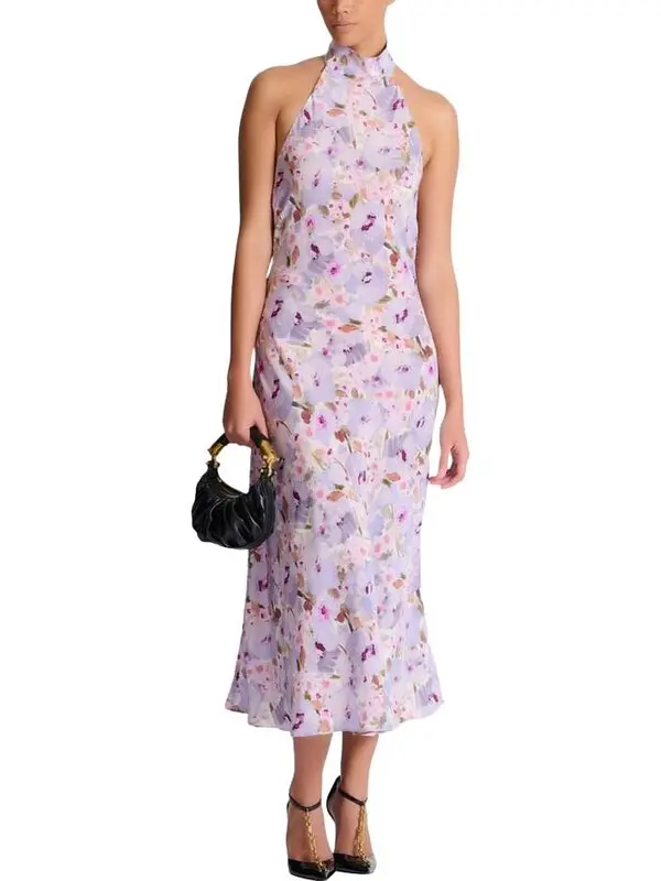 Balmain Printed Poppy Flower High Neck Midi Dress - Multicolor