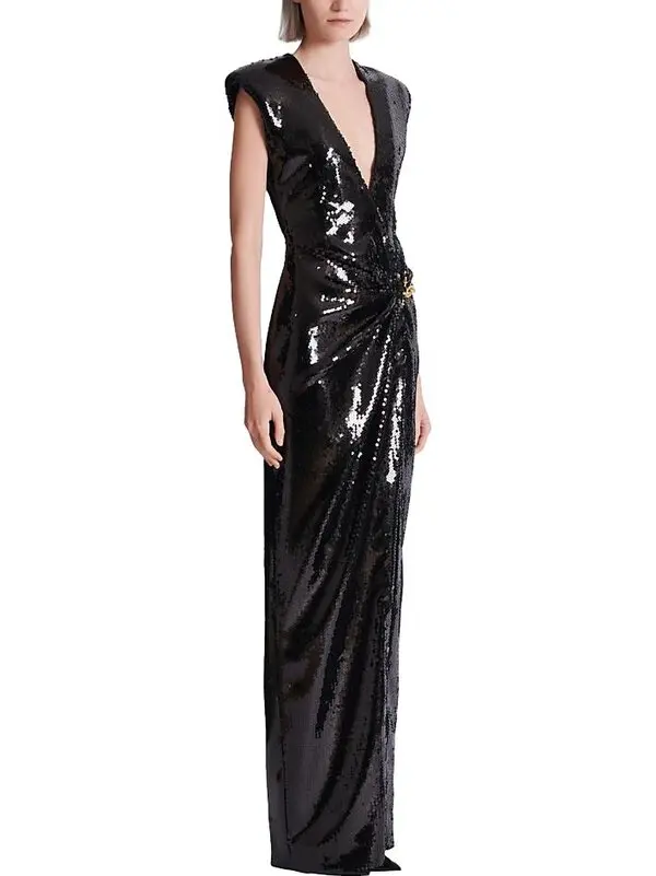 Balmain Long Draped Sequin Dress - Black