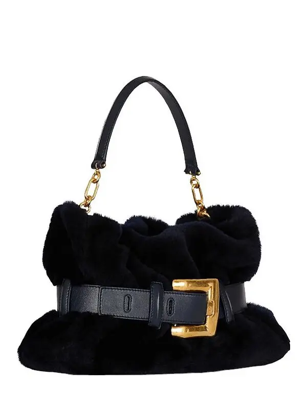 Balmain Medium Anthem Bag In Shearling - Navy