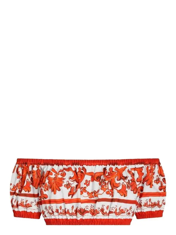 Dolce & Gabbana Off-the-shoulder Printed Cotton Top - Orange