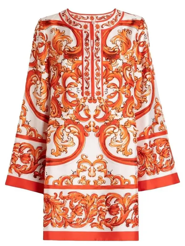 Dolce & Gabbana Maiolica Print Mini Dress - Orange