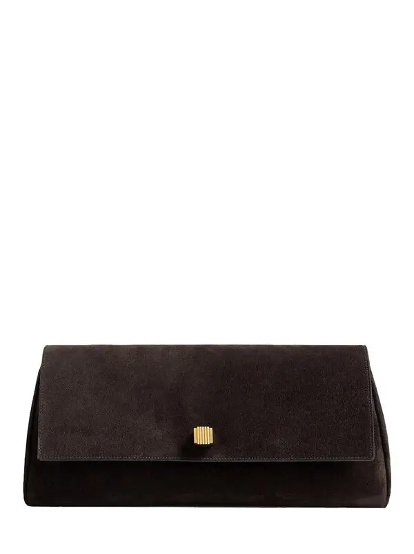 Khaite Audrey Leather Clutch With Gold Tone Clasp - Brown