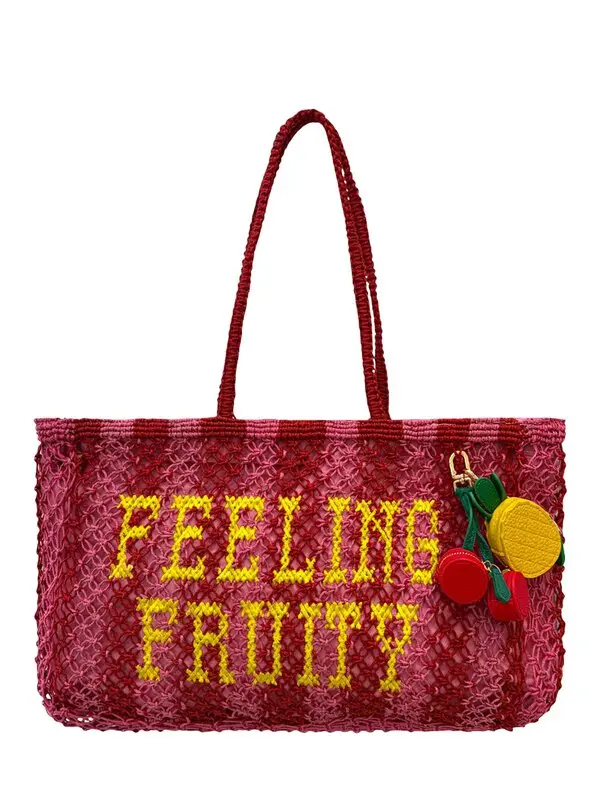 LILLY LOVES Jute Tote Bag With Fruit Charms - Pink