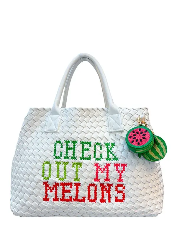 LILLY LOVES Woven Handbag With Watermelon Charms - White