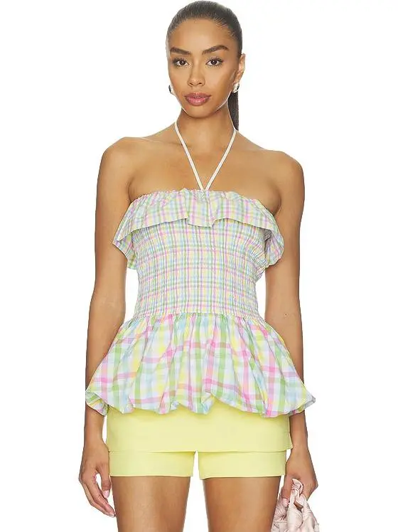 MAUDE CLUB Goldie Halterneck Top - Multi Plaid