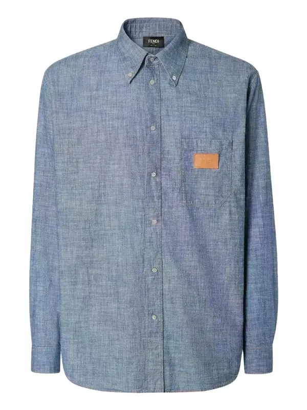 Fendi Logo-patch Button-down Shirt - Blue