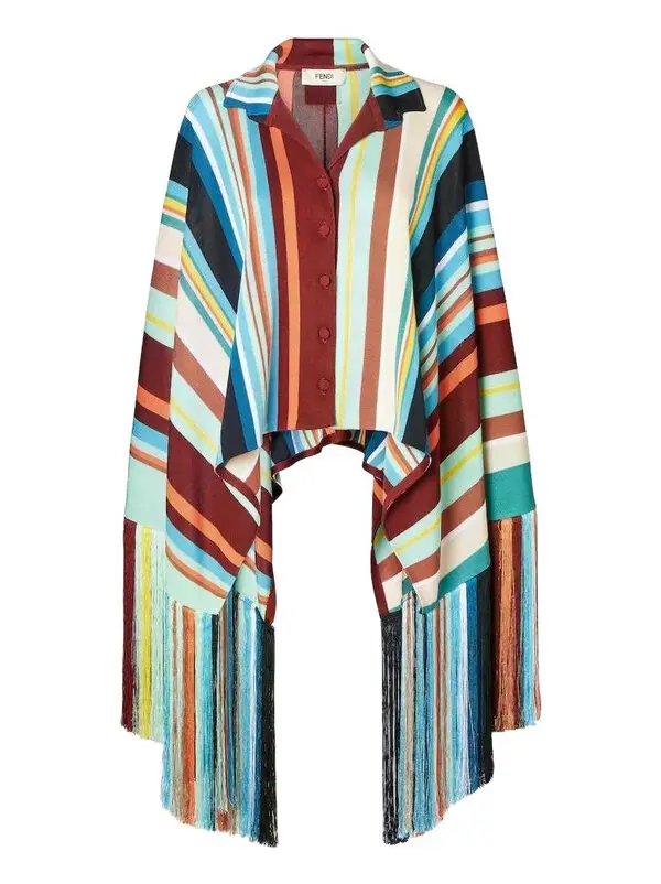 Fendi Intarsia-knit Fringed Poncho - Red