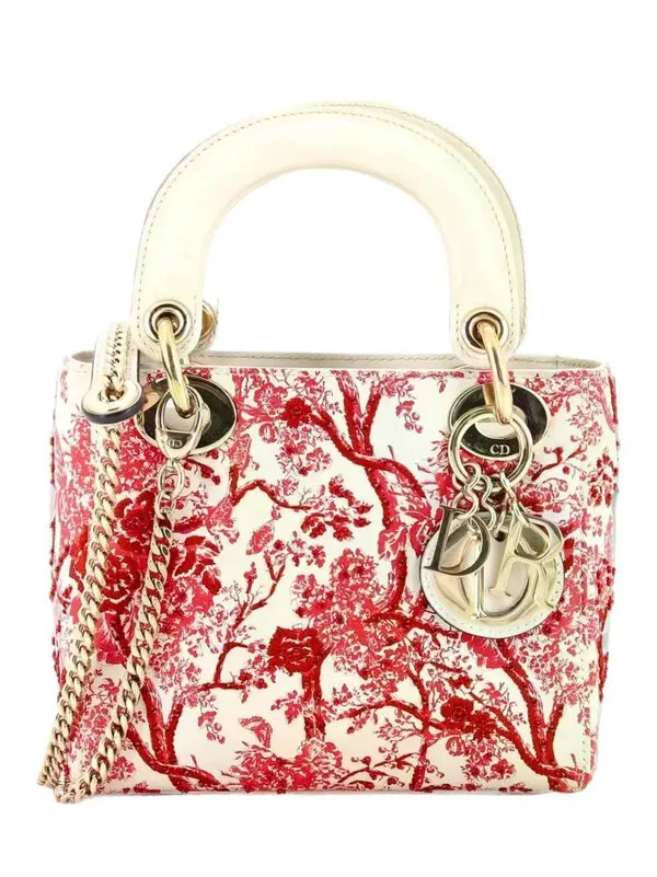 Dior Lady Chain Bag Embroidered Calfskin Mini Satchel - Red