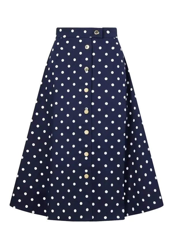 Carolina Herrera Polka Dot Cotton Blend Twill A-line Midi Skirt - Blue