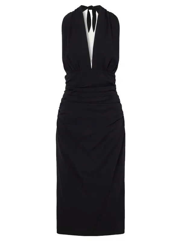 Dolce & Gabbana Halterneck Backless Silk-blend Midi Dress - Black