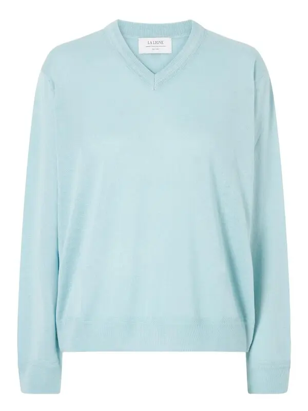 LA LIGNE Ben Silk, Wool And Cashmere-blend V-neck Sweater - Blue