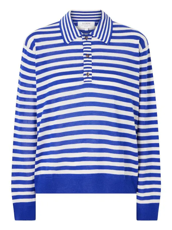 LA LIGNE Ben" Striped Silk, Wool, And Cashmere-blend Polo Sweater - Multi