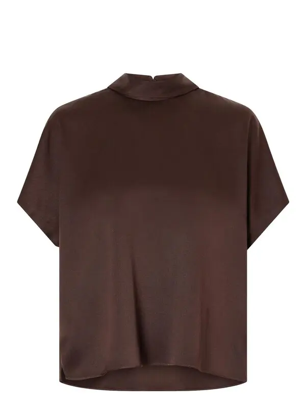 Brunello Cucinelli Draped Silk-satin Blouse - Brown