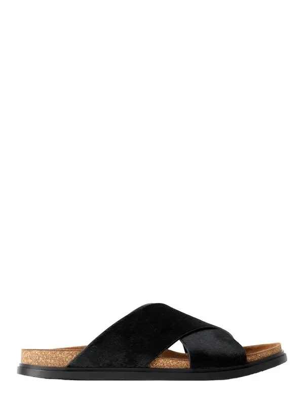 THE ROW Cross Pony Hair Sandals - Black