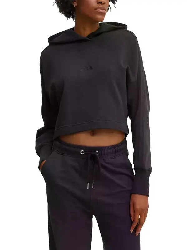 Adidas Logo Embroidered Cropped Hoodie - Black