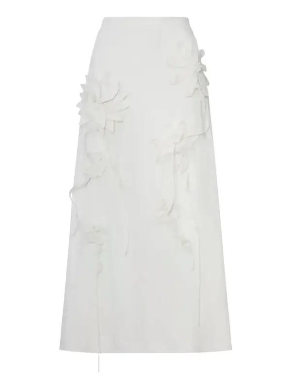 Farm Rio Floral Appliqué A-line Midi Skirt - White