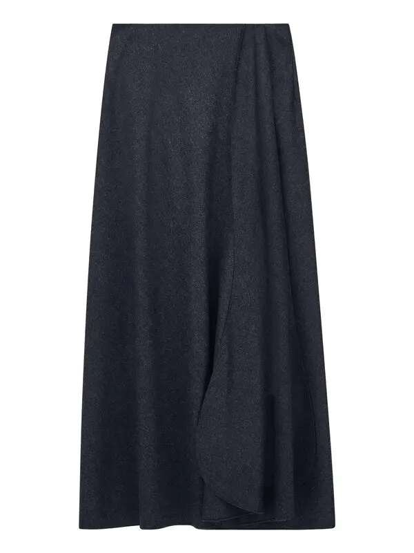 Giorgio Armani Long Flannel Wool And Cashmere Skirt With Side Drape - Grey