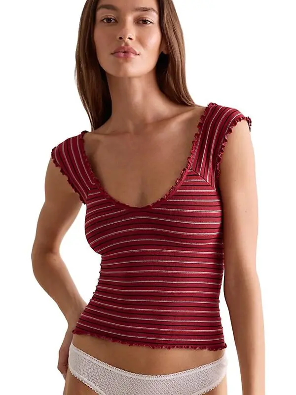 Free People Sunbeam Stripe Ribbed Tee - Deep Claret