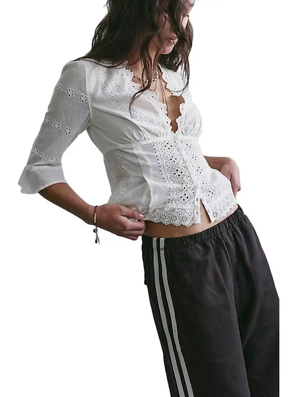 Free People Salone Eyelet Blouse - Clean Ivory