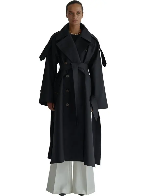 HEIRLOME Micaela Deconstructed Trench Coat In Italian Silk And Wool - Black