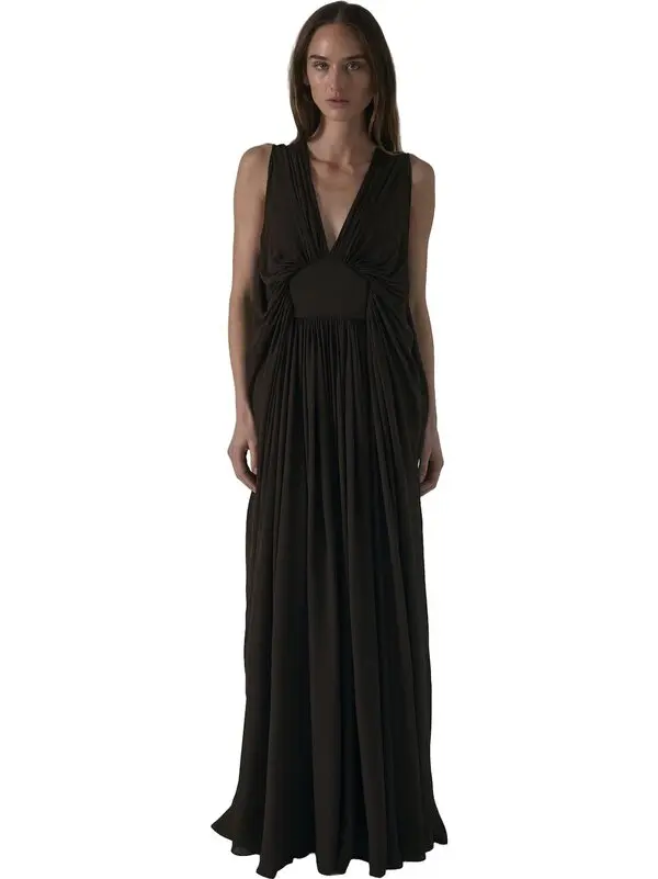 HEIRLOME Jolie Dress In Silk Double Georgette And Silk Crepe - Tobacco
