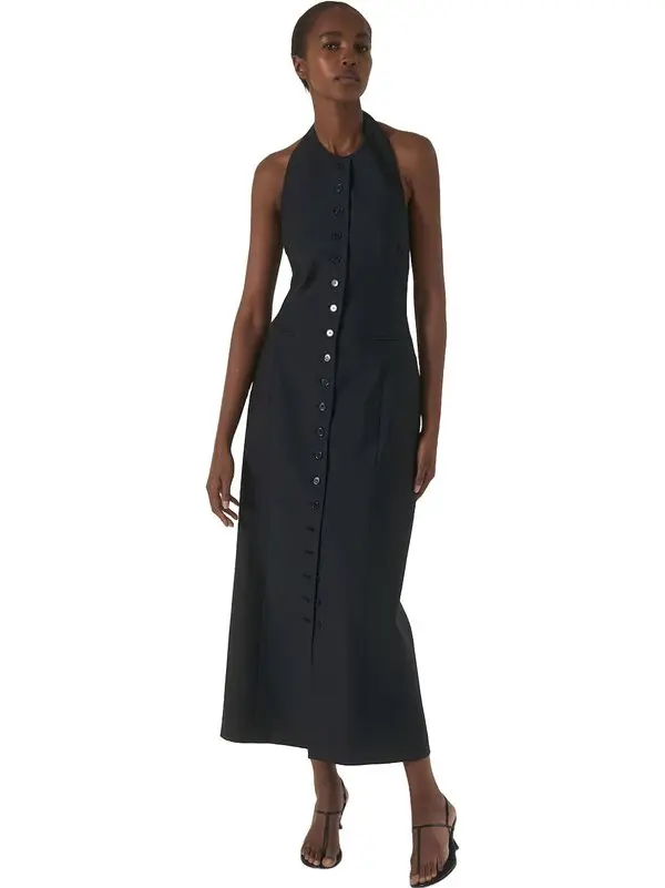 HEIRLOME Sarah Halterneck Midi Dress In Italian Silk And Wool Faille - Black