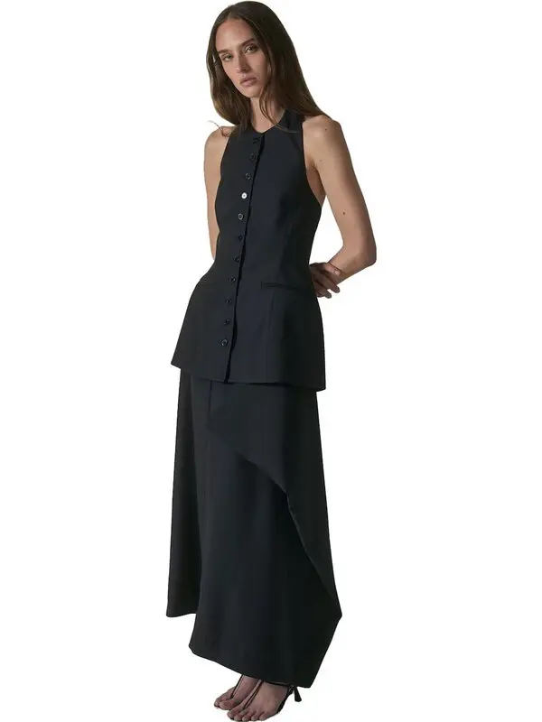 HEIRLOME Augusta Asymmetrical Draped Skirt In Silk Wool - Black