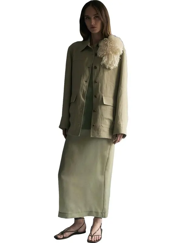 HEIRLOME Irene Midi Skirt In Satin-faced Silk Organza - Moss