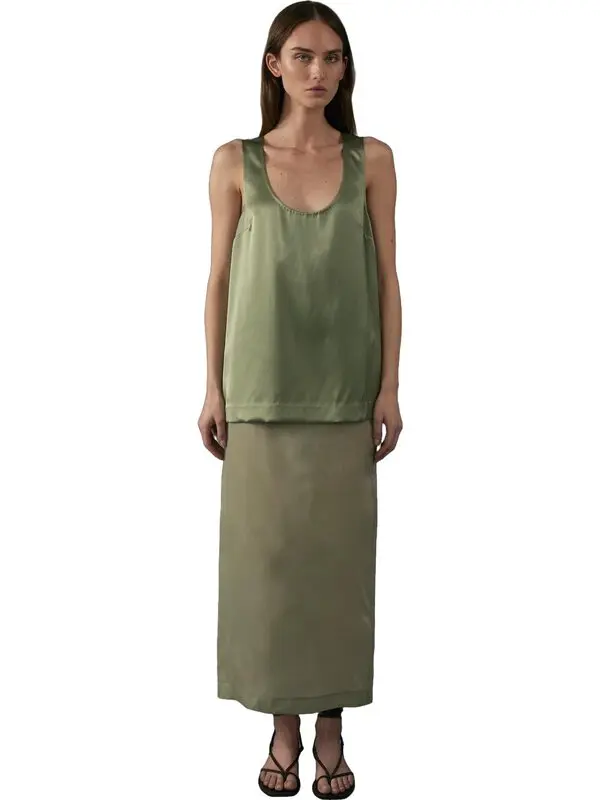 HEIRLOME Elaine Top In Double-faced Silk Satin - Moss