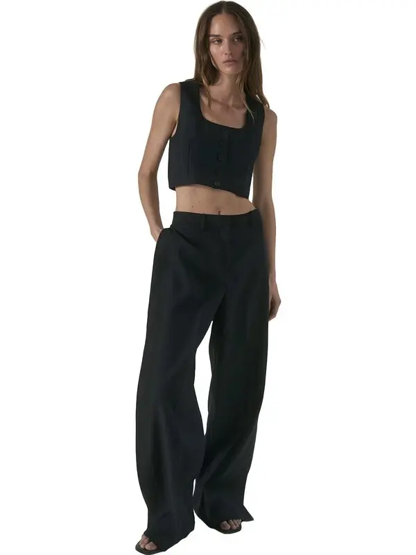 HEIRLOME Pamela Cropped Silk Wool Faille Top - Black