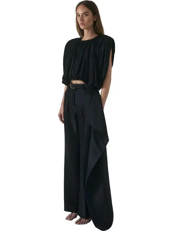 HEIRLOME Rickie Asymmetrical Draped Wide Leg Trousers - Black