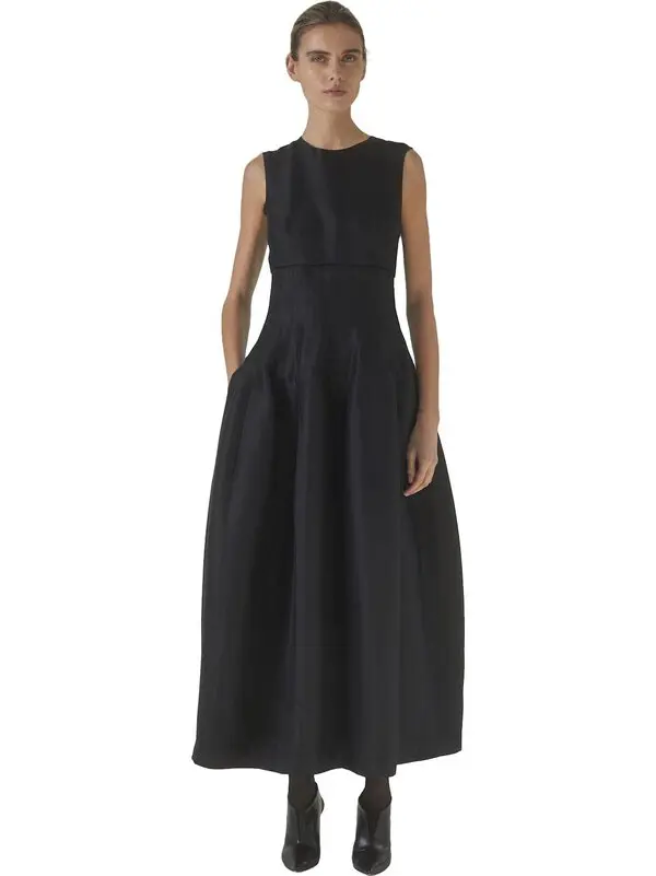 HEIRLOME Estefania Corseted Silk Shantung A-line Midi Dress - Black