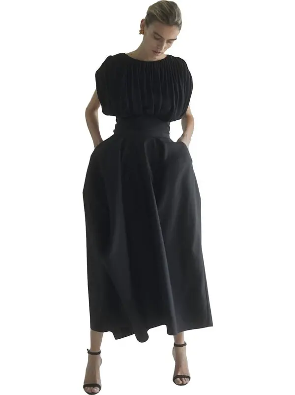 HEIRLOME Karla Midi Skirt In Italian Silk-wool Faille - Black
