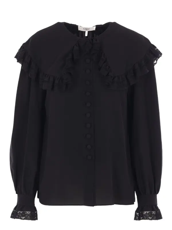 Chloé Lace-detailed Oversized Collar Blouse - Black