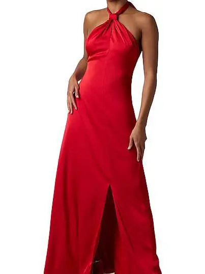 Victoria's Secret Lulus Marisol Halter Neck Maxi Dress With High Slit - Red